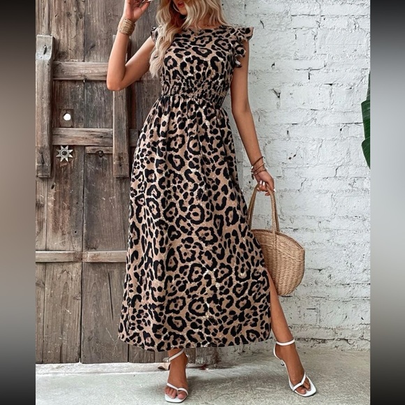 Dresses | Boho Leopard Print Ruffle Trim Dress | Poshmark
